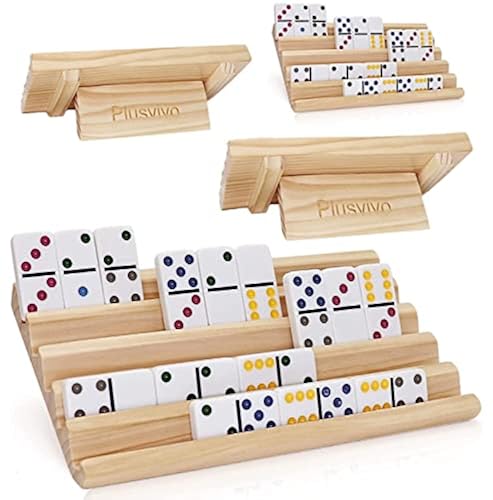 Domino Racks with Stand Set of 4, Mexican Train Dominoes Set Trays ...