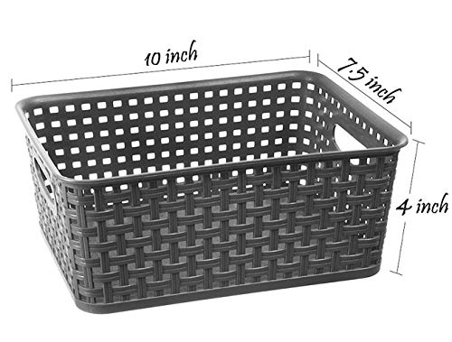 YYQX Weave Plastic Storage Basket 6-Pack, Woven Grey Baskets Bins for ...
