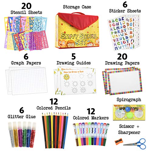 Stencil Drawing Kit for Kids, 100 Piece Set with 300 Stickers, 540 ...