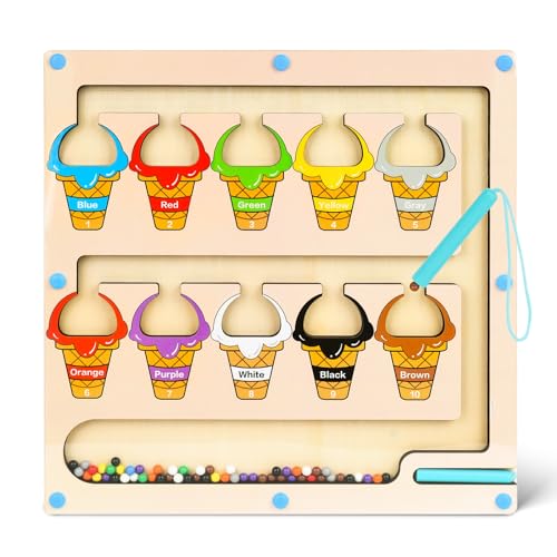 LovesTown Magnetic Color and Number Maze, Montessori Wooden Color ...