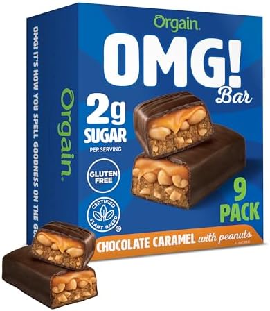 Orgain OMG! Bar, Snack Bar with Chocolate Caramel and Peanuts, Plant ...