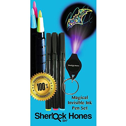 Sherlock Hones Invisible Ink Pen Toy Markers in 3 INK COLORS with UV ...