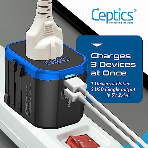 Ceptics Universal Adapter - World Power Charger Wall Charger 2 USB Type ...