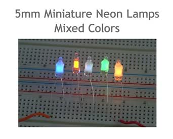 50 pcs Mixed Colors Miniature Neon Indicator Lamps 5mm NE-2 Red White ...