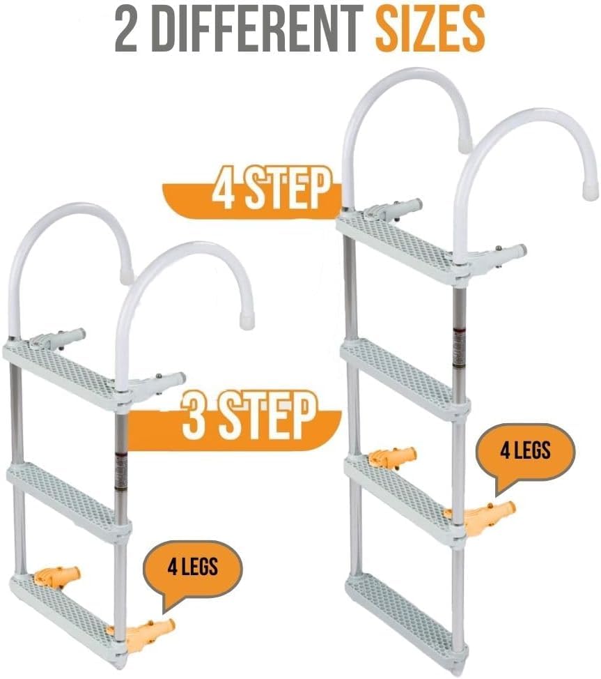 Anchor-Man Aluminum 4-Step Boat Ladder - Heavy-Duty, Anti-Slip, Silver ...