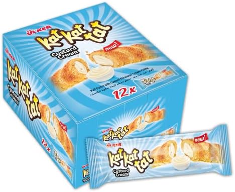 Ulker Kat Kat Tat Puff Pastry with Custard Flavoured Cream Filling, 12 ...
