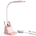 AXX Pink Cute Desk Lamp with USB Charging Port, Small Desk Lamp for ...