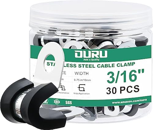 OURU 30pcs 3/16 Inch Cable Clamp,304 Stainless Steel Rubber Coated ...