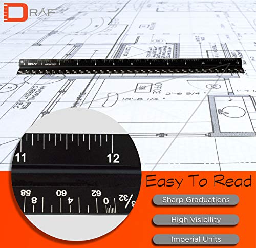 DRAF 12-Inch Architectural Scale Imperial Ruler Set - Laser-Etched ...