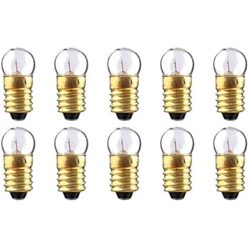 Pack of 10 E10 Miniature Screw Base Light Bulbs, 6.3V / 0.5A, 6 Volt ...