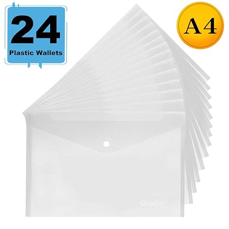 A4 Plastic Wallets 24 Pack Clear Document Wallets Files with Folders ...