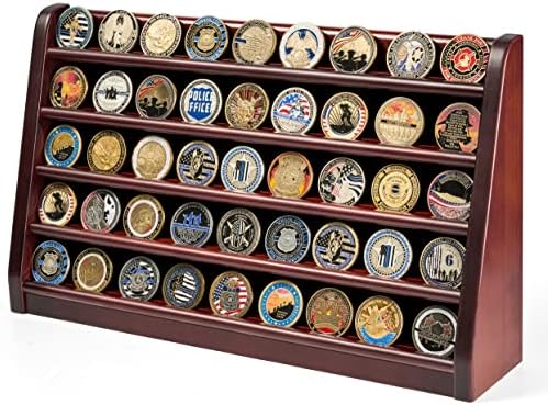 DecoWoodo Challenge Coin Display Case, 5 Row Military Coin Wooden ...