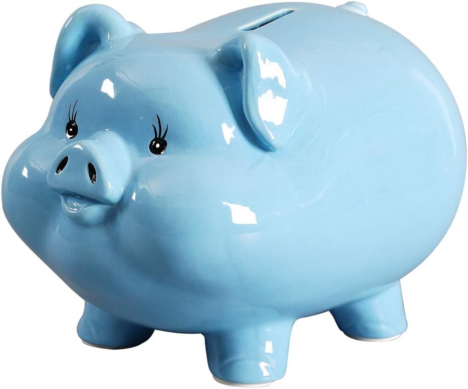 Amazon.com: Pig World Ceramics Piggy Bank for Boys and Girls (Blue ...