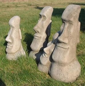 Top Value Set Of 3 Large Easter Island Moai Head Figures Garden Statues ...