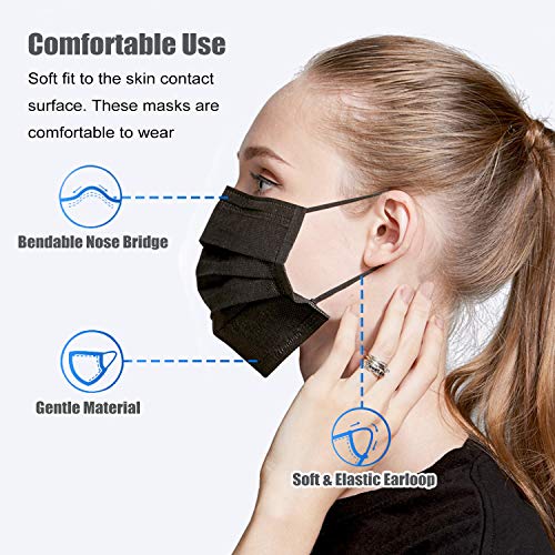 Black Disposable Face Mask, Individually Wrapped Black Face Masks 50Pcs ...