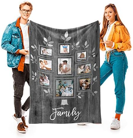 Personalized Family Tree Blanket with 9 Photos Custom Blanket with ...