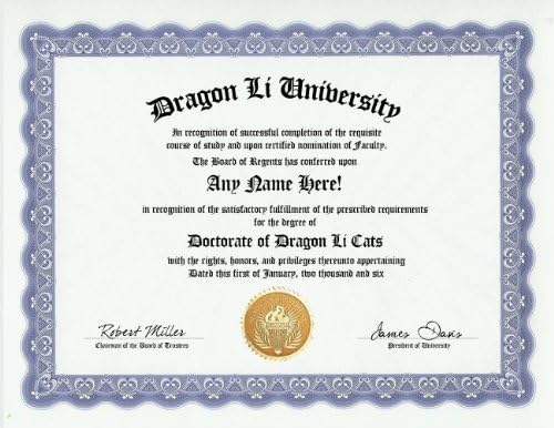 Amazon.com: Dragon Li (Li Hua Mau) Cat Degree: Custom Gag Diploma ...