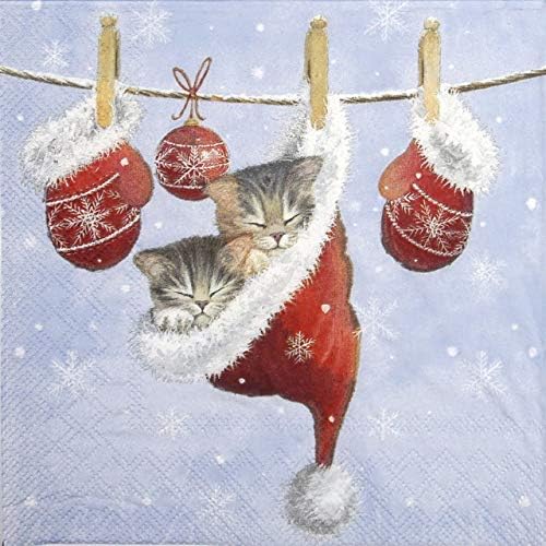 Ambiente Christmas Napkin 33 Centimeter Pack of 20 Just Sleepy Kittens ...