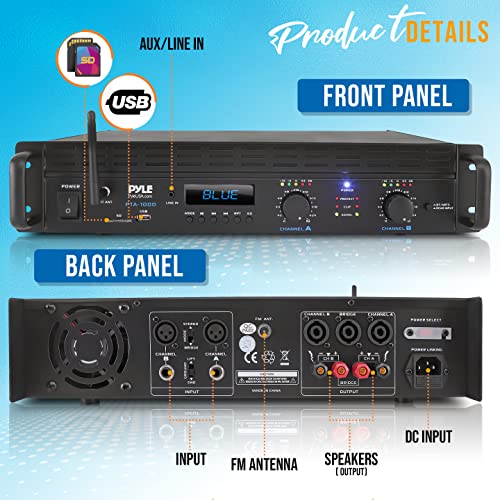 PyleUsa 2-Channel Bluetooth Power Amplifier - 2000W Bridgeable Rack ...
