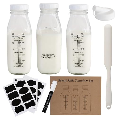 Breast Milk Pitcher | Set of 3 Glass Breastmilk Storage Bottles, Pour ...
