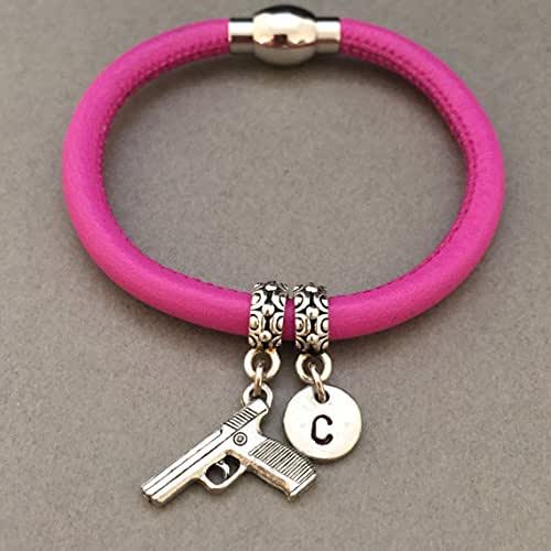 Amazon.com: Gun leather bracelet, gun charm bracelet, leather bangle ...