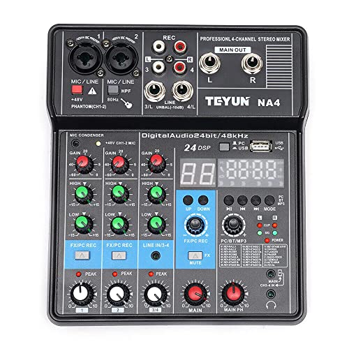 Pro 4 Channel NA4 Mini Audio Mixer USB Bluetooth DJ Live Sound Mixing ...