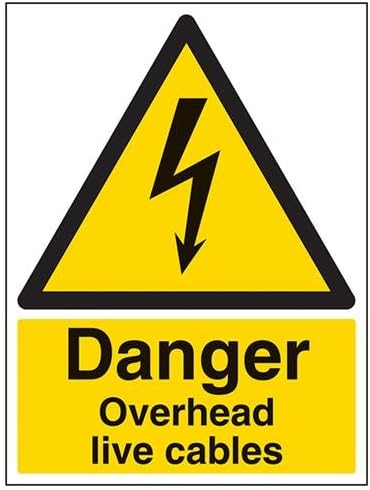 VSafety Danger, Overhead Live Cables Warning Sign – Portrait – 300mm x ...