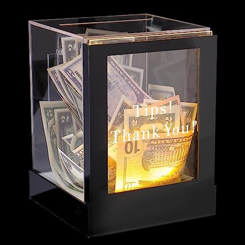 MADHOLLY Light Up Acrylic Donation Ballot Box - Tip Jar for Money with ...