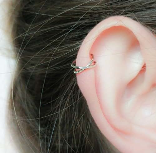 Ear Cuffs No Piercing Hammered Cross Ear cuff Fake helix earring Silver ...