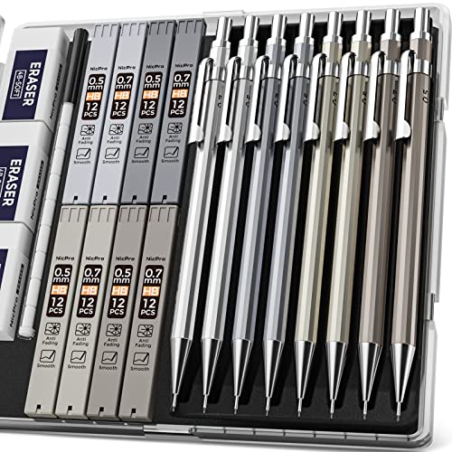 Nicpro 20PCS 0.5mm & 0.7mm Metal Mechanical Pencils Set, Lead Drafting ...