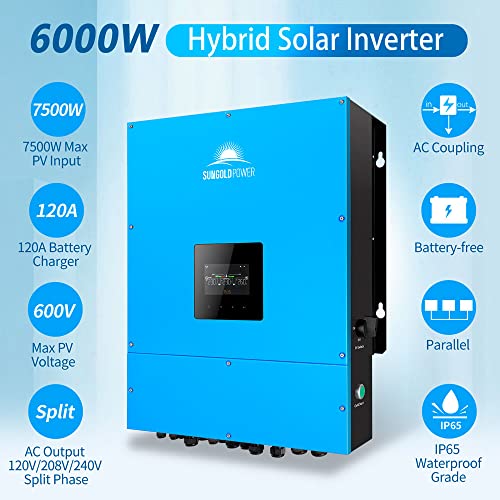 SUNGOLDPOWER UL1741 6000W 48V Hybrid Inverter Charger, 240Vac Input, 120Vac/208Vac/240Vac Split ...