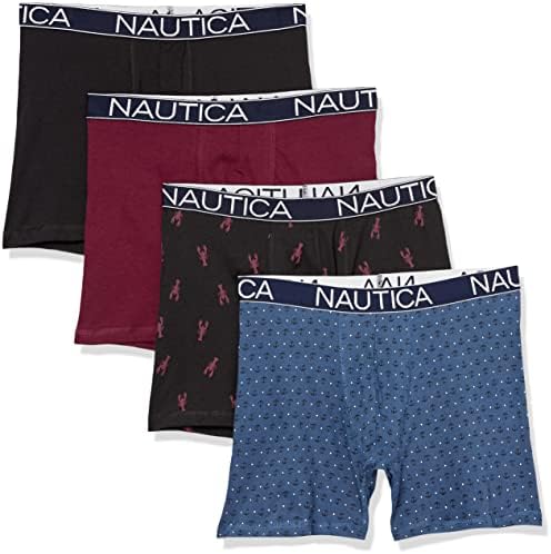 Nautica Men's Cotton Stretch 4 Pack Boxer Brief, Black/Tawny Port ...