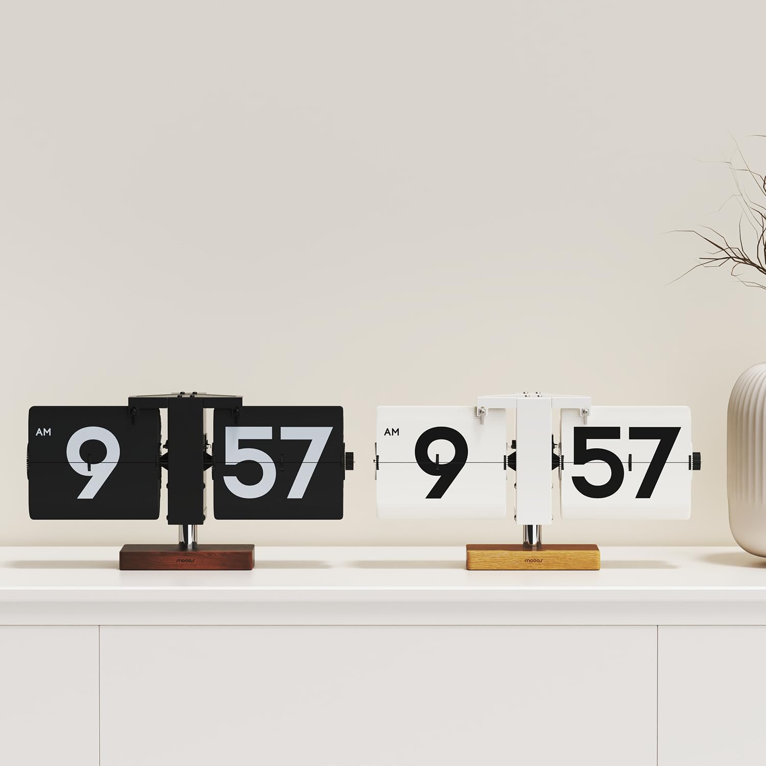 Mooas Classic Modern Wood Big Flip Desk Clock (Black), Retro Vintage ...