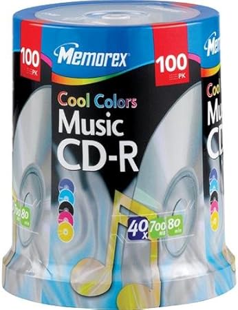 Amazon.com: Memorex 32020012954 Cool Color Music CD-R 100 Pack Spindle ...