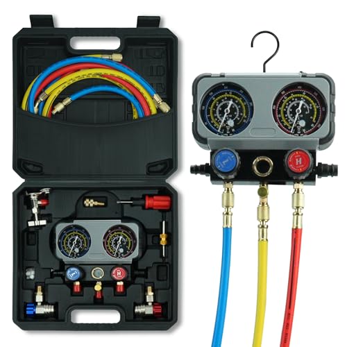 CALPOSE 3 Way AC Gauge Set, HVAC Gauges for R134a R410a R12 R22 R502 ...