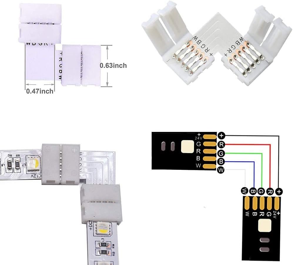 5-Pin LED Strip Light Connector Kit for 12mm 5050 RGBW Led Light, 5 Pin ...