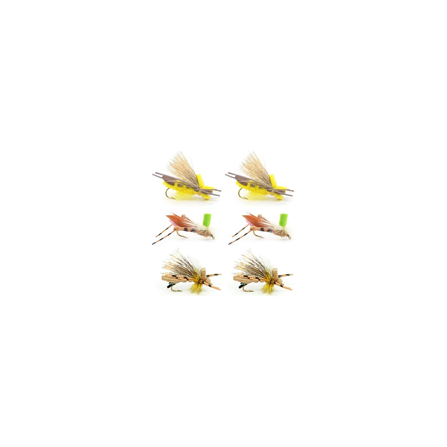 6 Foam Body Hopper Grasshopper Trout Fly Fishing Flies Assortment - 6 ...