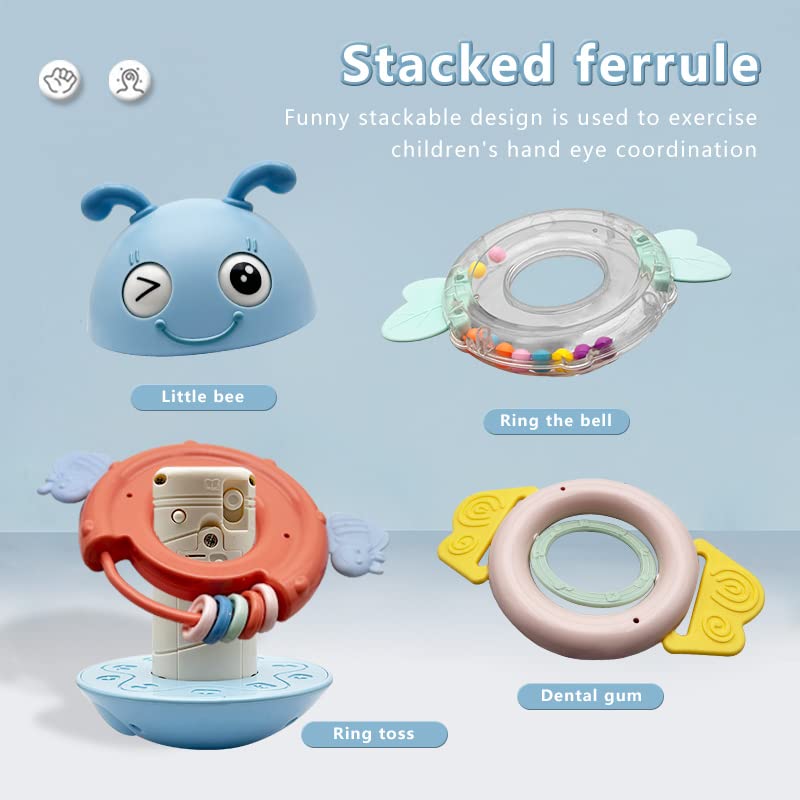Boymorna Stacking Rings Musical Wobble Tummy Time Toys, Roly Poly Baby ...