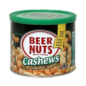 Amazon.com : BEER NUTS Cashews, 12-Ounce Cans (Pack of 3) : Snack ...