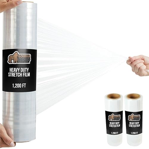 Gorilla Grip 500% Stretch Film Heavy Duty Plastic, 2 Pack 1200ft Shrink ...