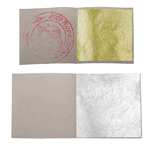 Premium Set of 10 Gold 10 Silver Leaf Sheets by SIM GOLD LEAF 24K, 1.4 ...