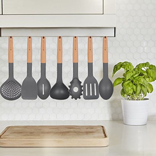 Kitchen Utensil Set | 7 Piece Wooden Handle Cooking Utensils | Nonstick ...