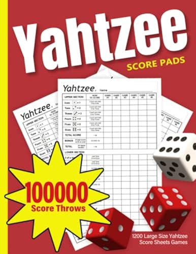 Yahtzee Score Pads: 1200 Large Size Yahtzee Score Sheets Games (Yahtzee ...