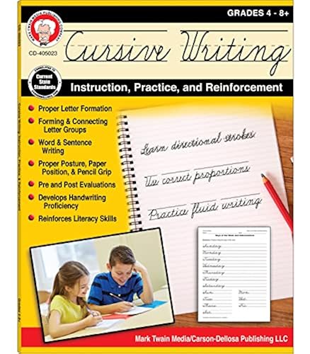 Mark Twain Cursive Handwriting Workbook for Kids Ages 8-12, Middle ...