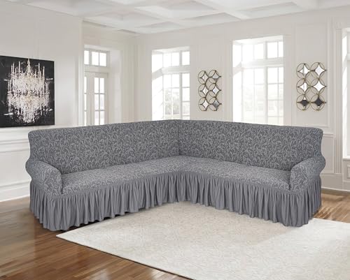 Fabienne Stretch Fit L Shape Sofa Cover 6 Seater Slip Cover Jacquard ...