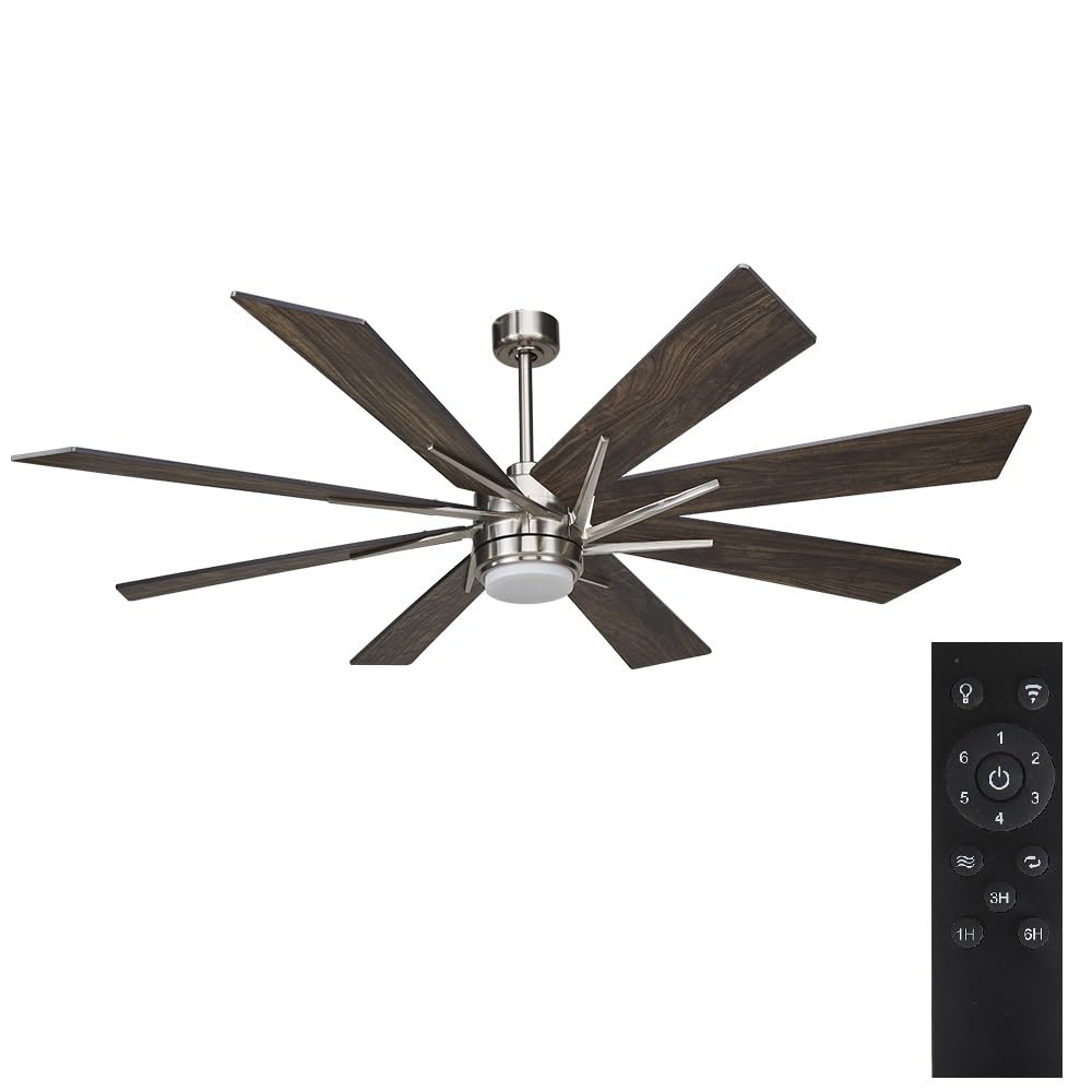 72 Inch Indoor Ceiling Fan with Light and Remote, Reversible DC Silent ...