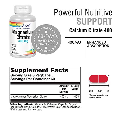 Solaray Magnesium Citrate 400mg - Bone Strength, Muscle Recovery, and ...