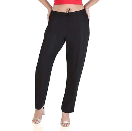 Buy Black Lady Women's Rayon Multi Color Solid Trouser Pant/Semi Casual ...