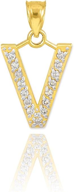 Amazon.com: 14k Yellow Gold Diamond Alphabet Initial Letter V Charm ...