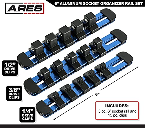ARES 60095-3-Piece Blue 6-Inch Aluminum Socket Rail Set with Locking ...